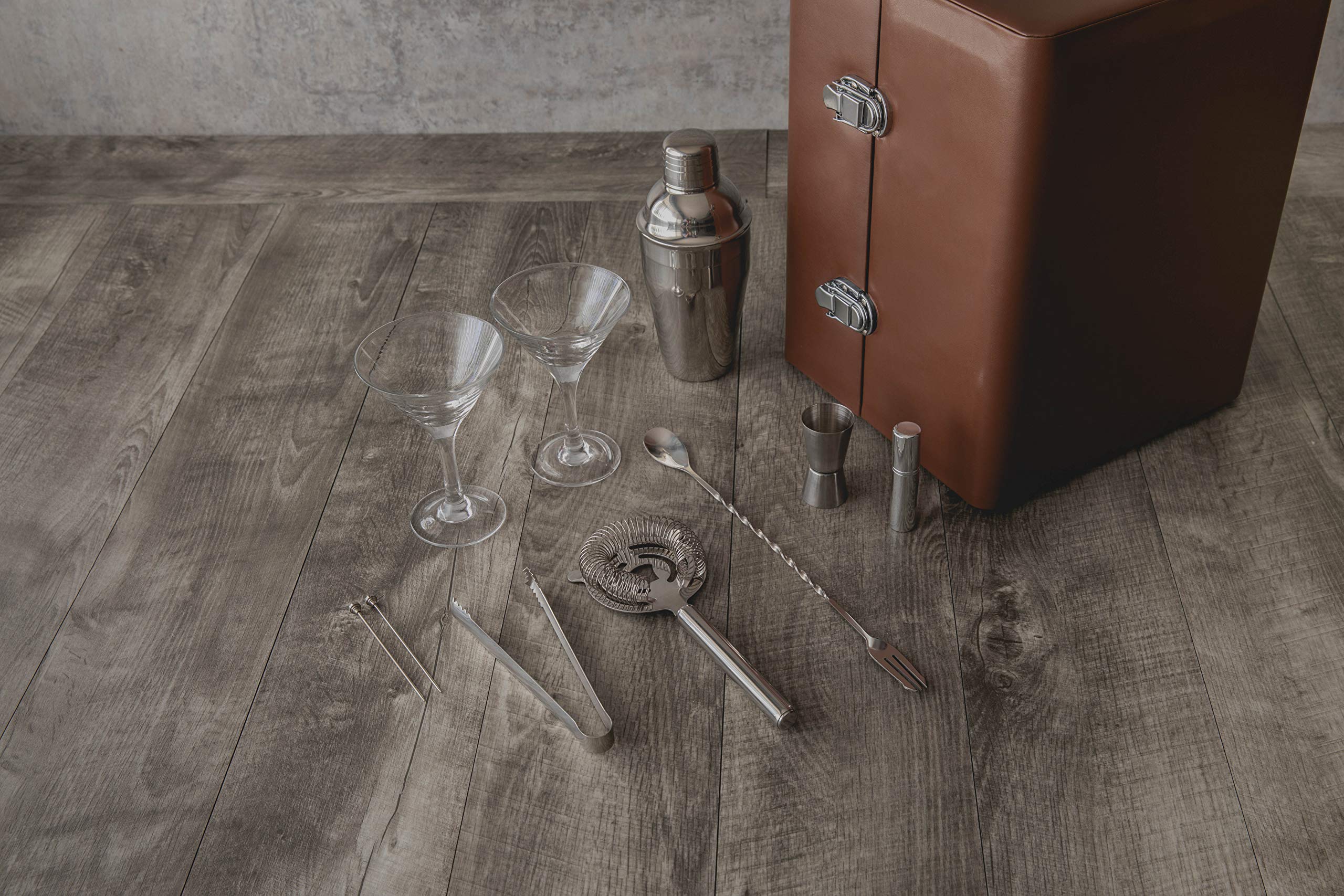 LEGACY - a Picnic Time brand Manhattan Case, Stainless Steel Cocktail Shaker Set, Premium Tools, Bar Accessories, and Bartender Kit, One Size, Mahogany with Tan Accents