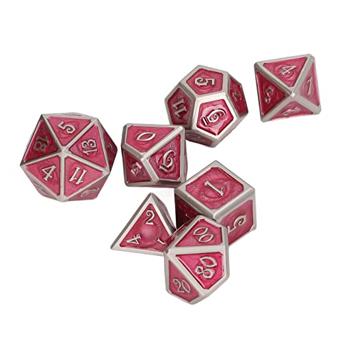 Metal Dice, 7pcs Polyhedral Dice Exquisite Pattern Engraved Large Clear Number Game Props Metal Dice Set for Role Play