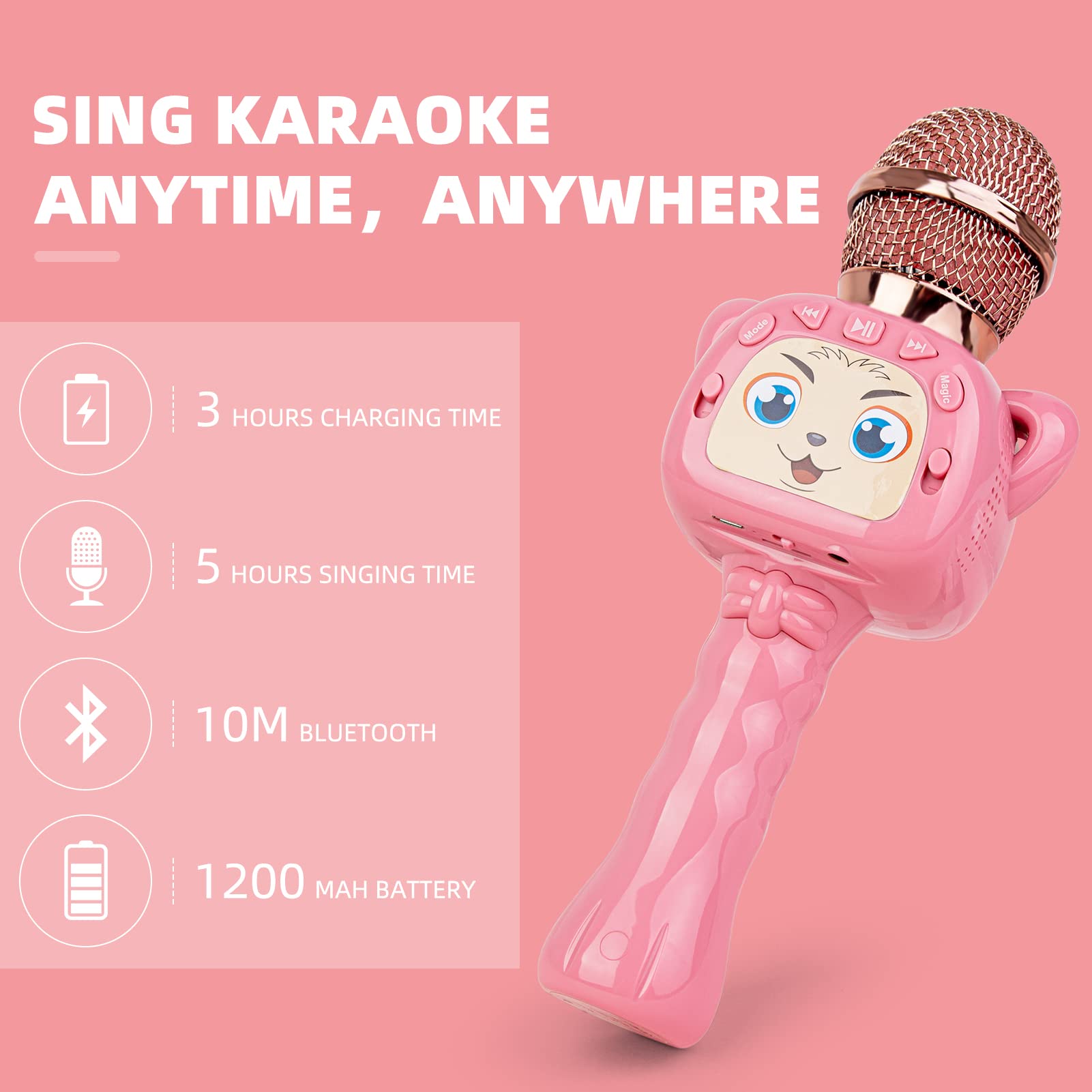 HOMILY Karaoke Wireless Microphone for Kids Magic Sound Function Portable Bluetooth Microphone Handheld Microphone Speaker Gifts for 5 Year Old Girls