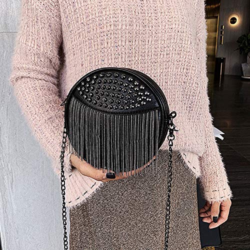 Heidi Women's Small Studs Crossbody Handbag Fashion Shell Shape Shoulder Messenger Bag (Black(round bag))