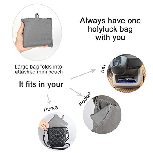 HOLYLUCK Grocery Bags Reusable Foldable 5 Pack Shopping Bags Ripstop Polyester Reusable Shopping Bags,Washable, Durable and Lightweight(4 Grey+1 Maze)