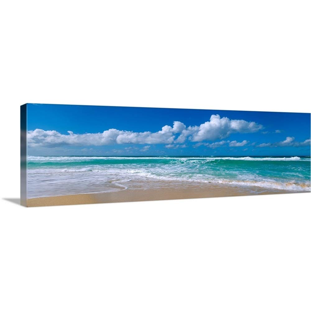GREATBIGCANVAS Waves crashing on the beach, Sunset Canvas Wall Art Print, Coastal Home Decor Artwork, 60"x20"x1.5"