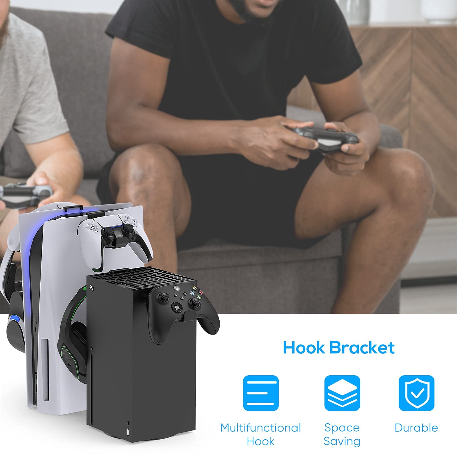 Hanger Holder for Xbox Series X, for PS5 Controller and Headphone, Storage Bracket for Playstation 5 DualSense and for Xbox Series X Controllers, No Screws & No Adhesive Tape