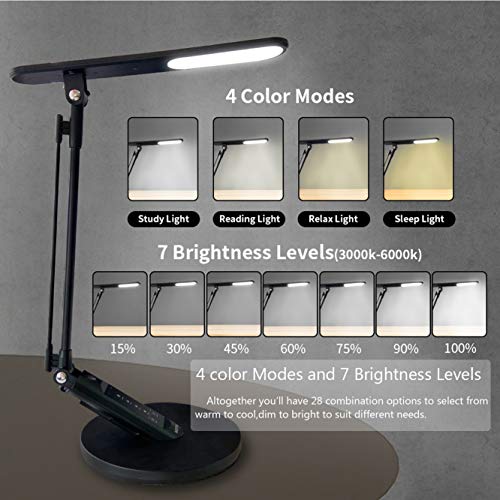 HDTIME Desk LED Lamp with USB Charging Port Touch-Sensitive Control with 1-Hour Timing Function,4 Lighting Modes with 7 Brightness Levels 36PCS LEDs(Black)