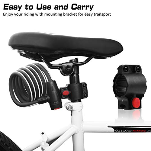 Homoto Bicycle Lock with Key, Cable Locks with Key, Chain Lock Bicycle 1.2 cm Diameter, with Waterproof Keyhole Lid, Support and Reflective Strips, 180 cm