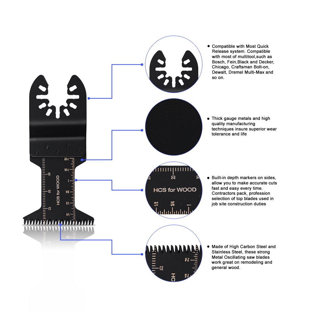 HIFROM Wood/Metal Oscillating Multitool Saw Blade Set Compatible with Fein Multimaster，Porter Rockwell Cable,Bosch Craftsman,Ridgid,Makita Milwaukee,Chicago 14 pcs