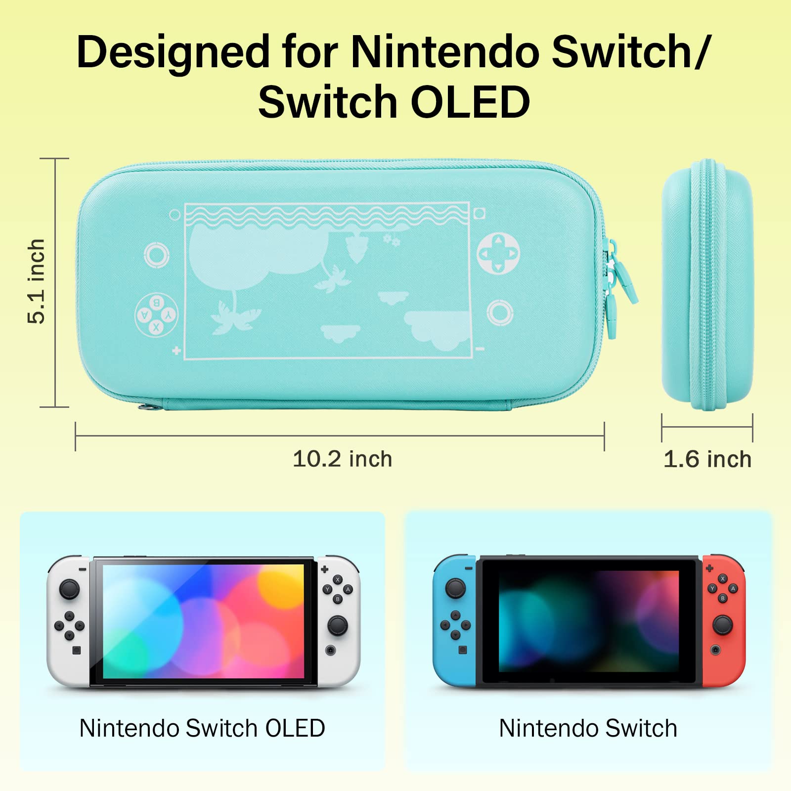 Hontom Carrying Case for Nintendo Switch and New Switch OLED Console,Protector Bag for Animal Crossing, Protective Storage Case for Girls with 10 Game Cards Slots, Two Grips, Switch Accessories