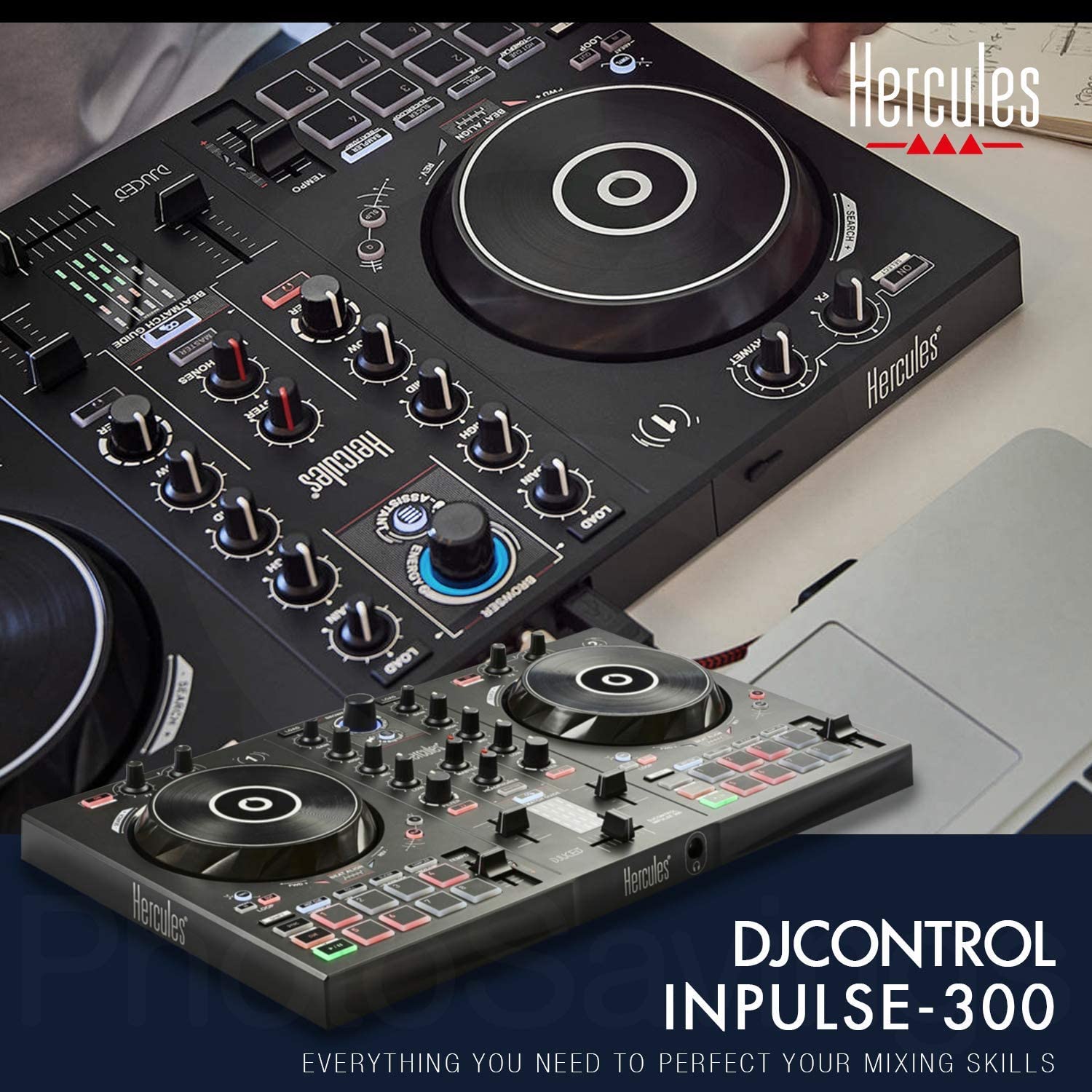 Hercules DJContorl Inpulse 300 Controller + Headphones + Microphone + Premium Accessory Bundle