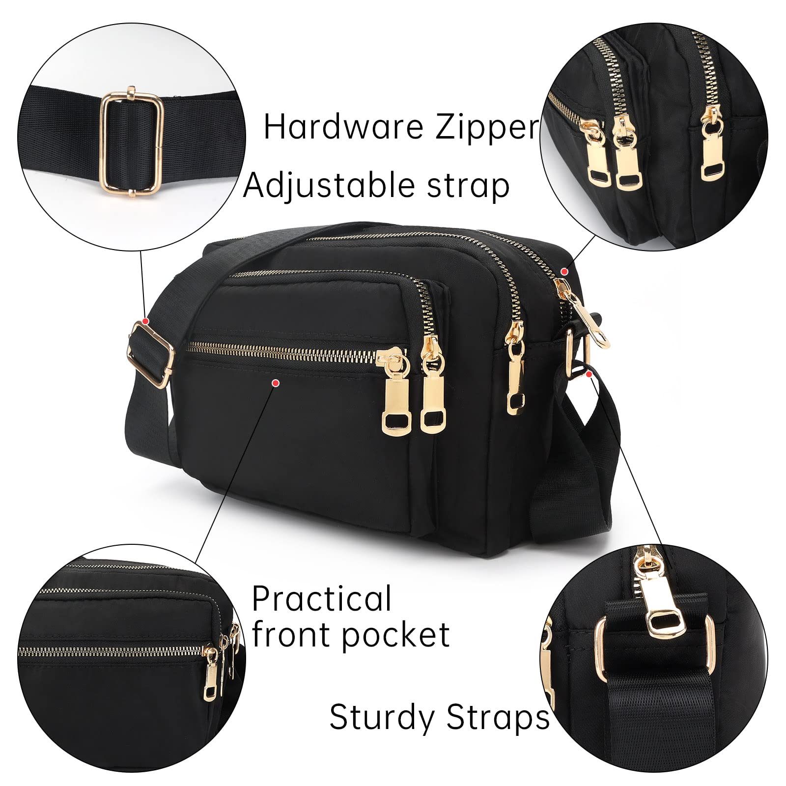 MAXWISE Black Nylon Crossbody Bag For Women Waterproof Multi-function Purse