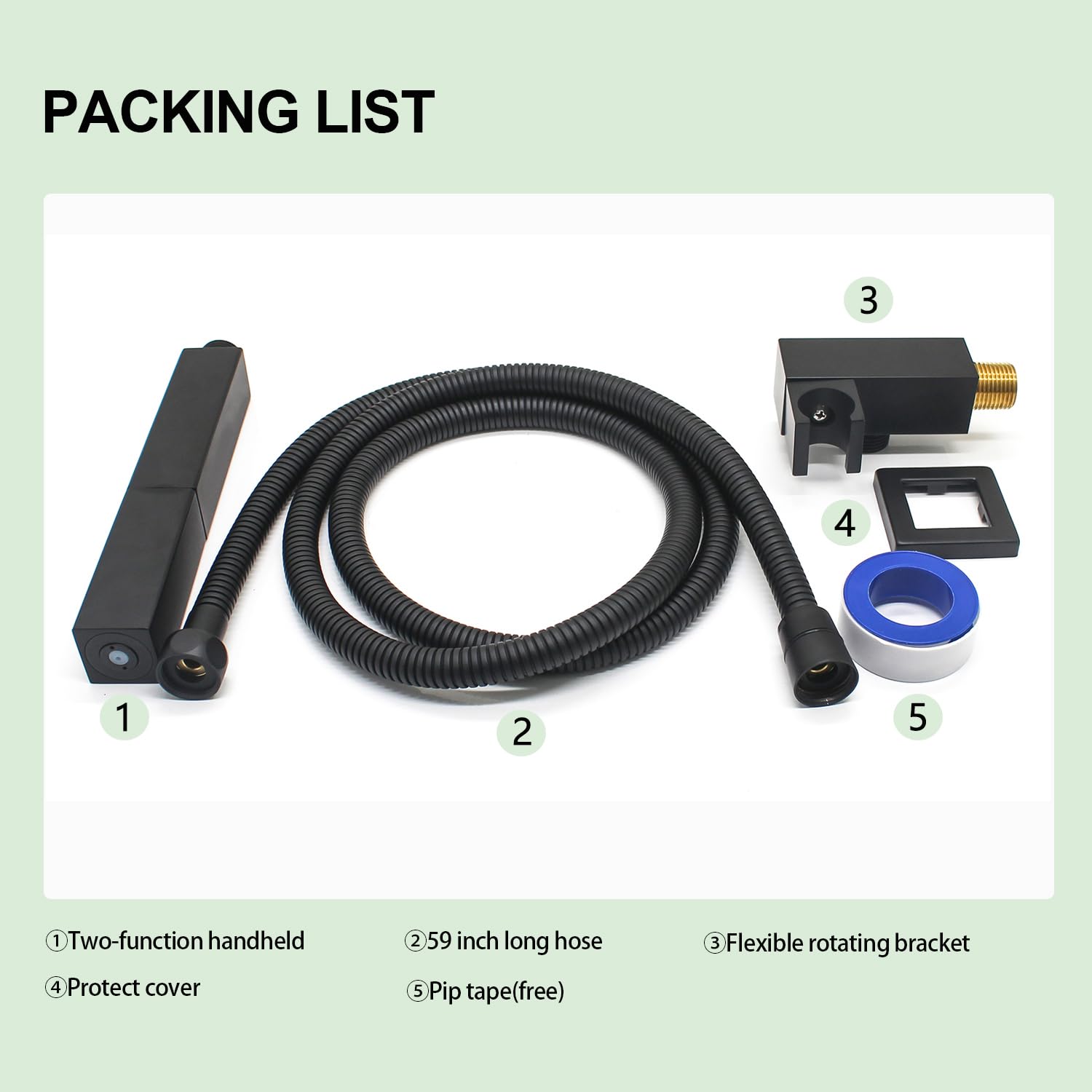 Matte Black Brass 2 in 1 Function Handheld Shower Sprayer Head with 59" Long Flexible Hose Attachment and Adjustable Shower Wand Holder