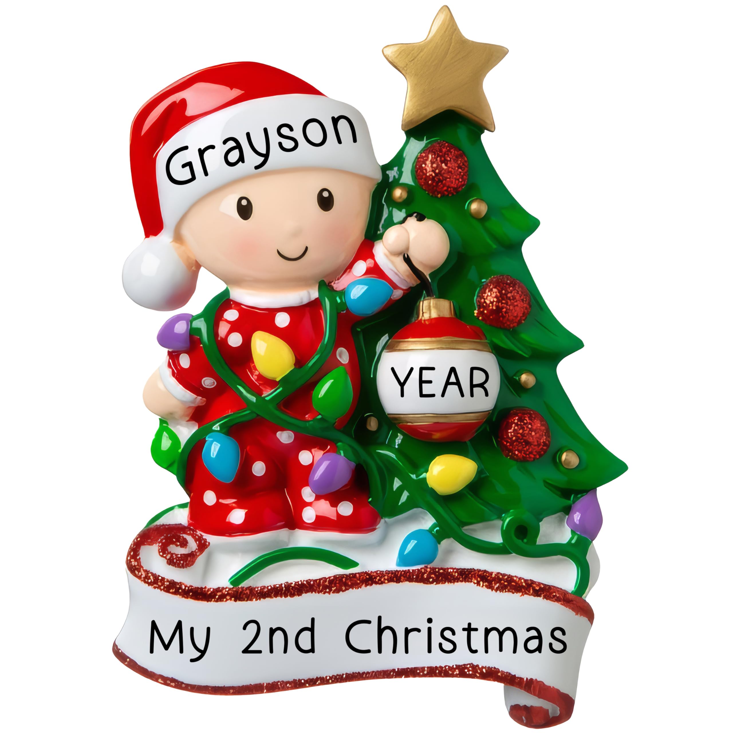 Personalized Baby Boy, Girl First Christmas Ornament 2024 β Process in 24 Hours β Pink, Blue,Red Baby Ornaments for Christmas Tree with Name (Red 2024)