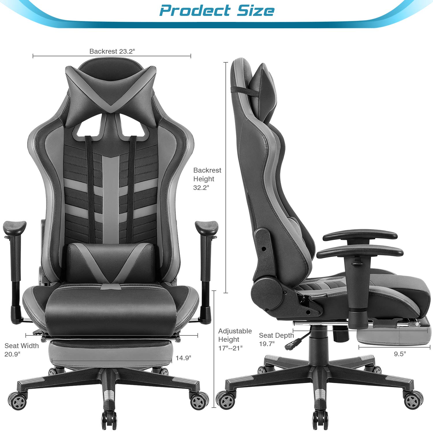 Homall Ergonomic High-Back Racing Chair | Leather Bucket Seat, Headrest, Footrest and Lumbar Support | Black & White