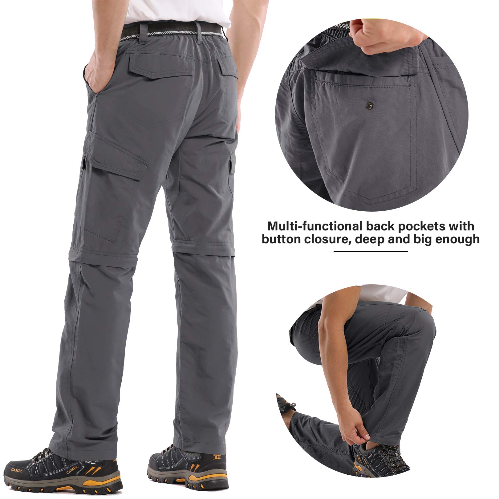 Hiking Pants for Men Convertible Zip Off Boy Scout Quick Dry Lightweight Cargo Travel Safari Pants (6088 Grey 32)