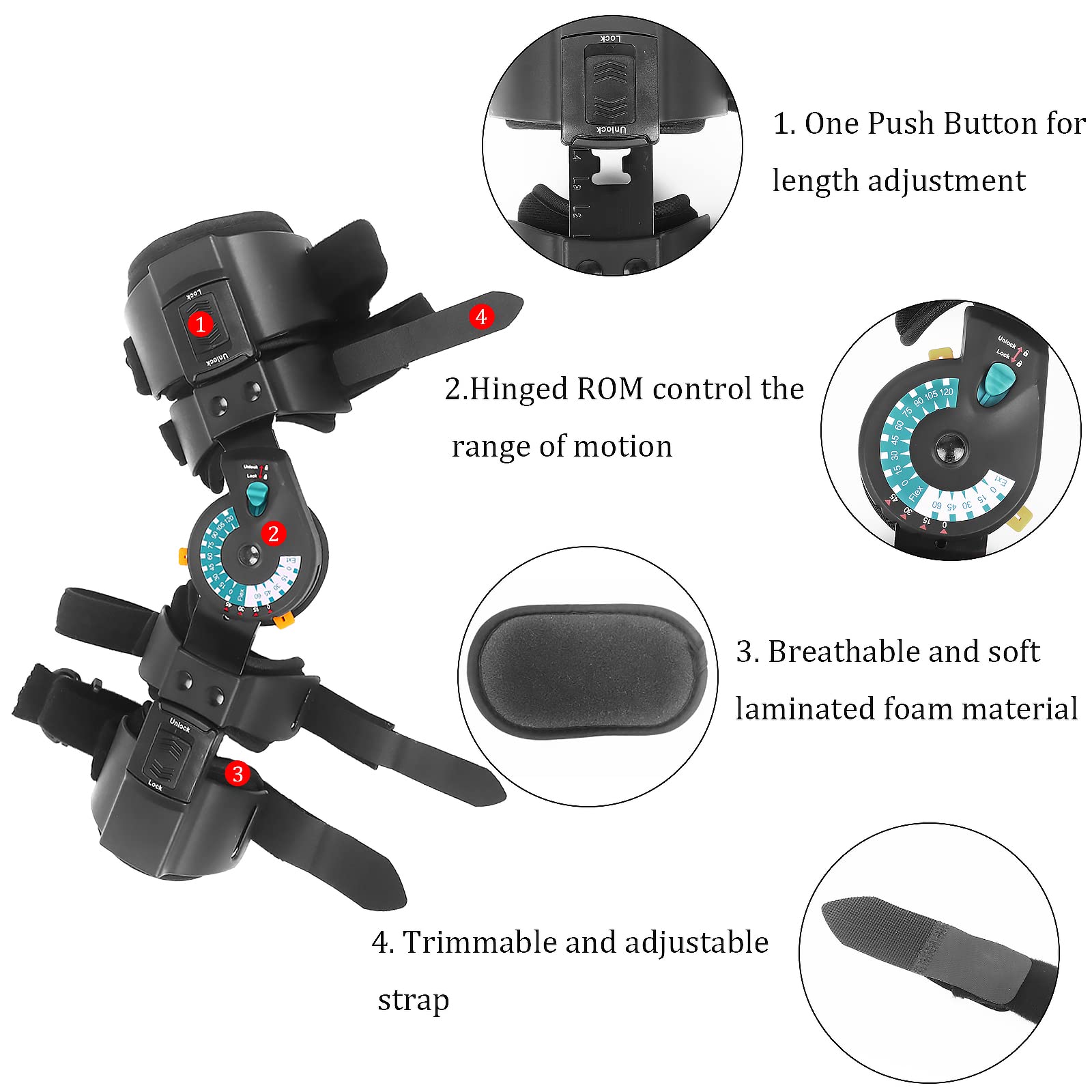 Jewlri Hinged ROM Elbow Brace Post OP Elbow Brace with Strap Stabilizer Splint Arm Injury Recovery Surgery Support Fracture Rehabilitation Right Hand