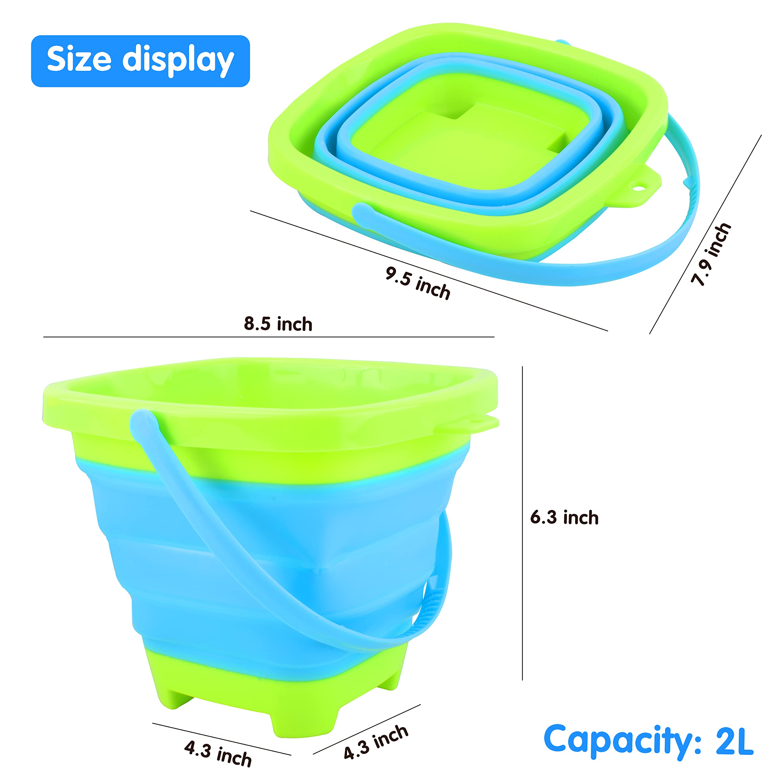 JOYIN 4 Collapsible Basket Portable Buckets, 2L Square Foldable Pail Bucket for Summer Beach, Camping Gear, Space Saving Outdoor Waterpot, Fishing Water Pail, Easter Egg Hunting