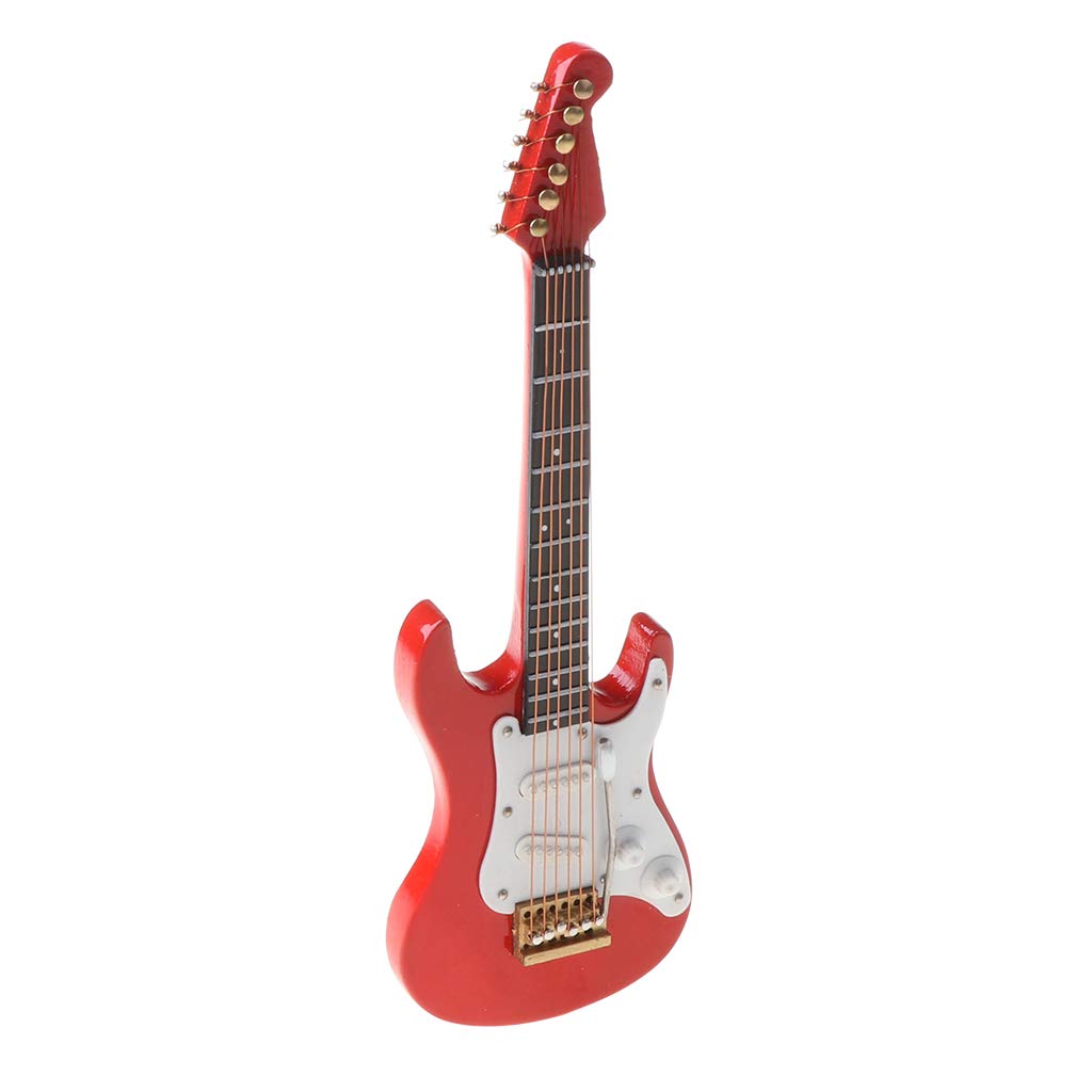 HELYZQ 14cm Mini Electric Guitar Model Miniature Guitarra Replica Gift with Case Stand,Red,14x4x1.3cm