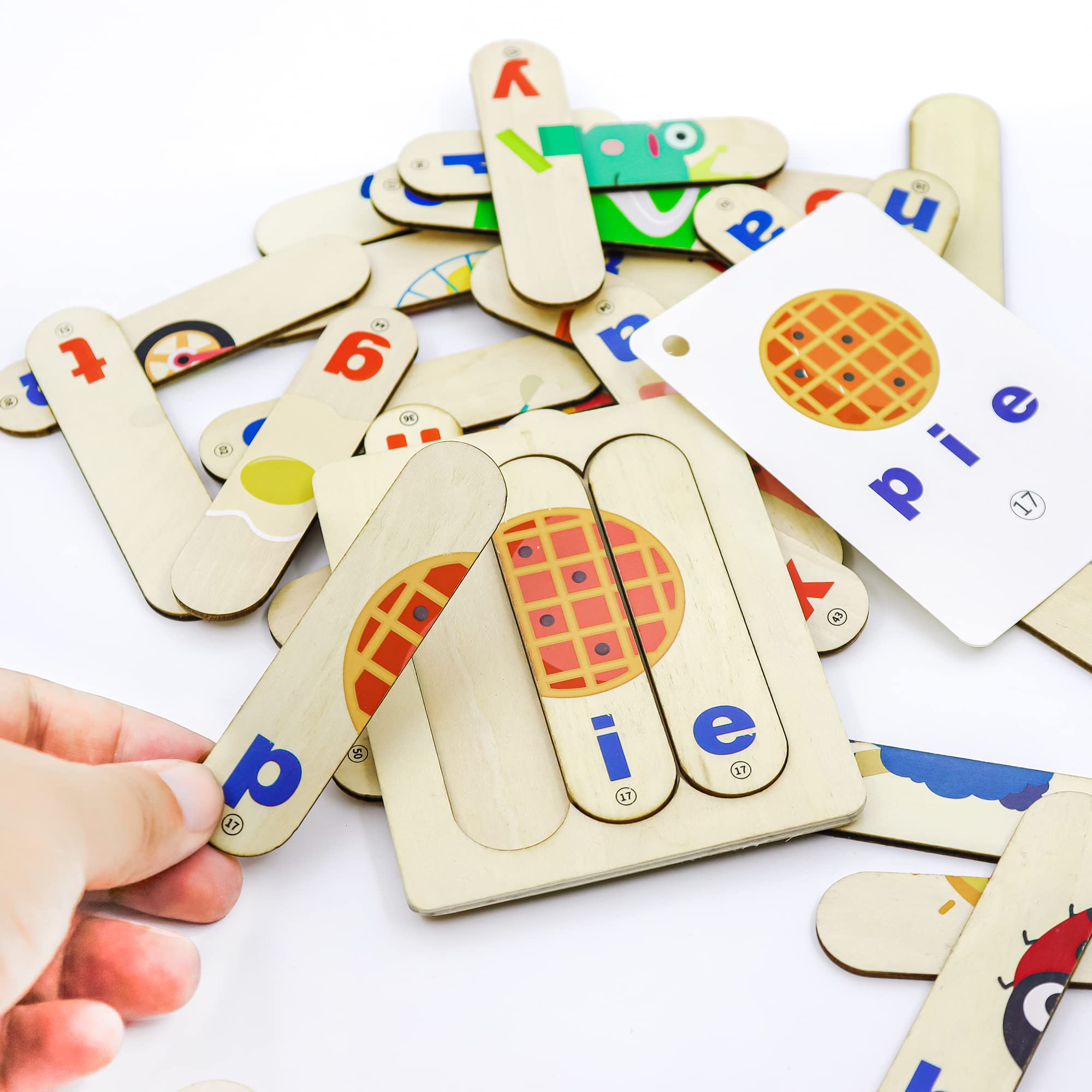 LUJCCHY Wooden Short Vowel Reading Letters Sorting Spelling Games, Sight Words Flashcards Alphabet Puzzle Montessori Educational Toy Gift for Kids 3 4 5 Years Old