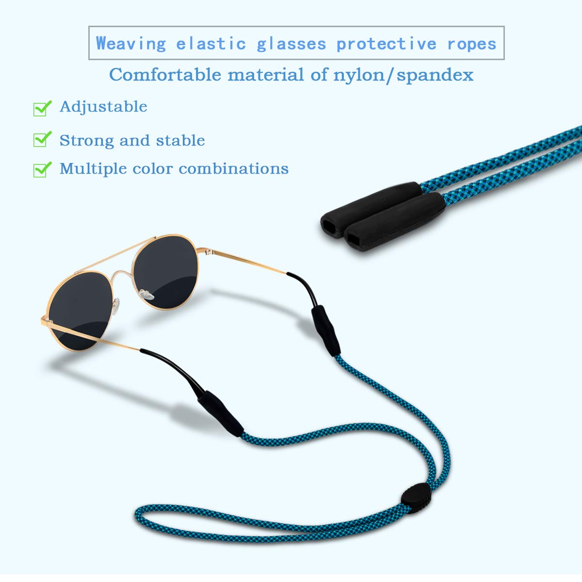 HALF CRESCEN Glasses Strap (2 PCS) Sports Eyeglass Cord Adjustable Sunglasses Retainer for Men Women