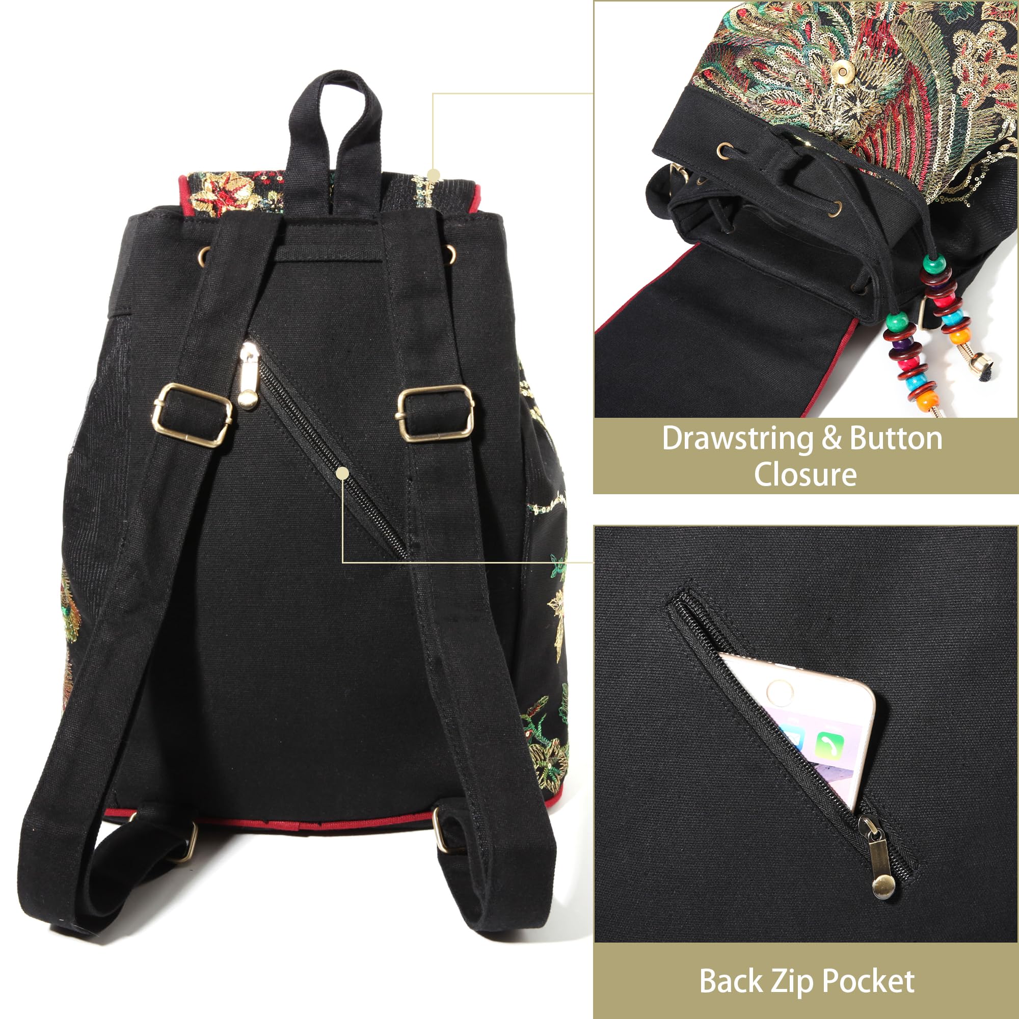 Goodhan Vintage Flowers Embroideried Women Backpack Daypack Travel Shoulder Bag