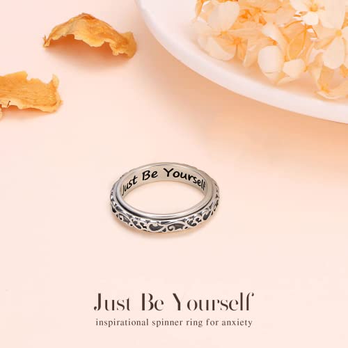 Ladytree Anxiety Fidget Spinner Spinning Stress Band Ring for Women 925 Sterling Silver Boho Statement Thumb Ring Stress Relief Jewelry Gifts