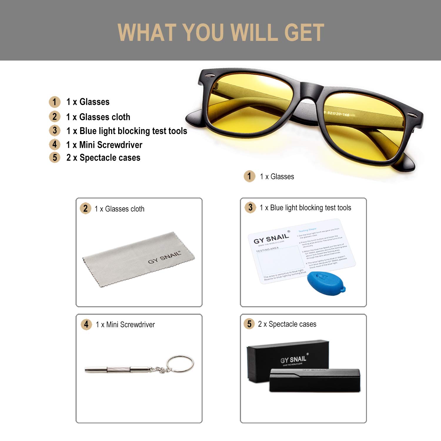 GYsnail Blue Light Blocking Glasses for Men, Eye Strain Fatigue Relief and Better Sleep,Computer Gaming Glasses Women (Black Frame Yellow lens)
