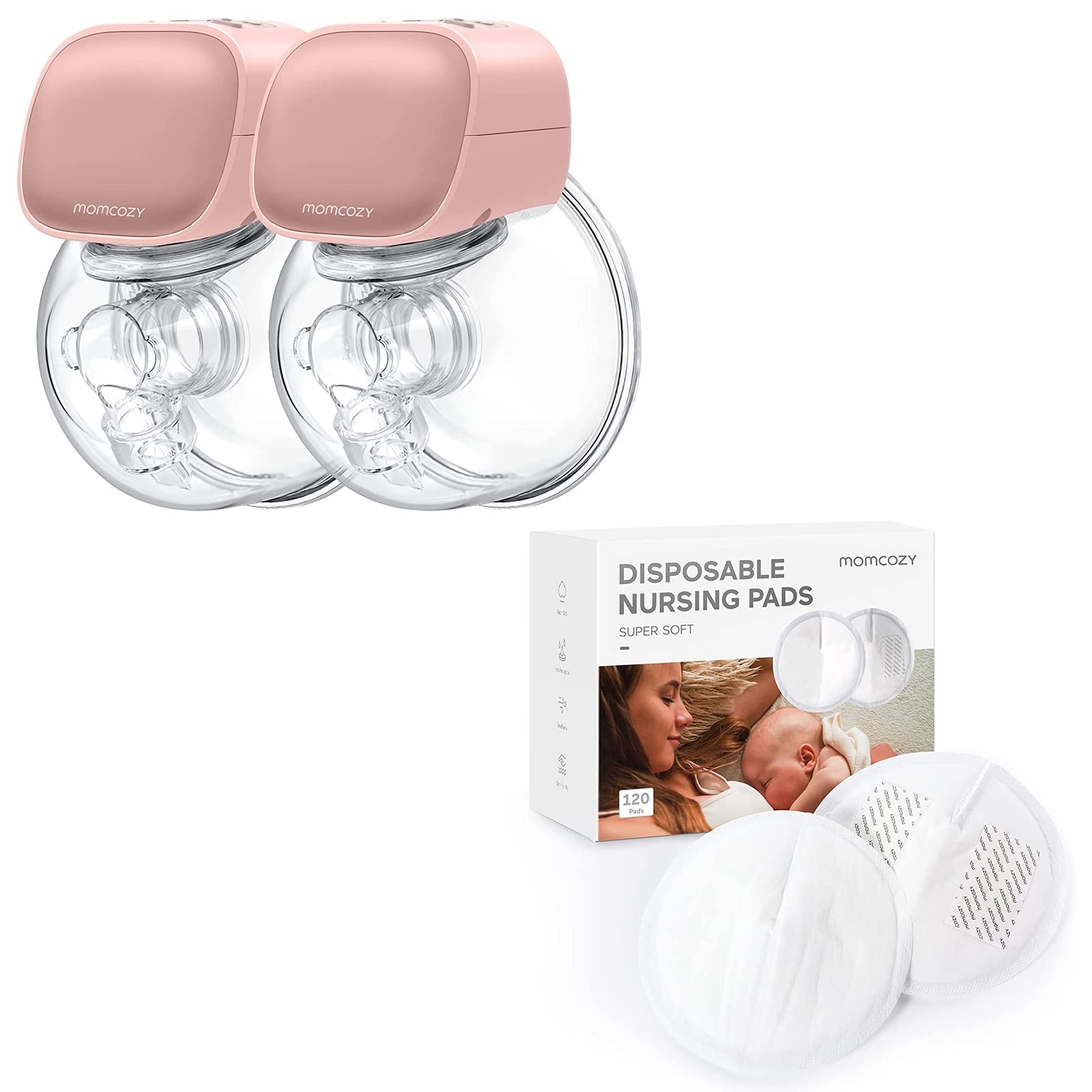 Momcozy Breast Pads Disposable for Breastfeeding & Double Wearable Breast Pump, Pink