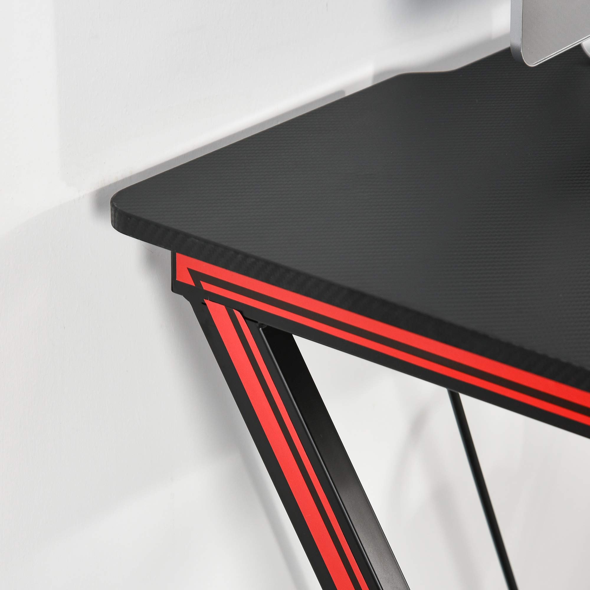 HOMCOM 47 inch Gaming Computer Desk, Home Office Gamer Table Workstation with Cup Holder, Headphone Hook, Cable Management, Carbon Fiber Surface