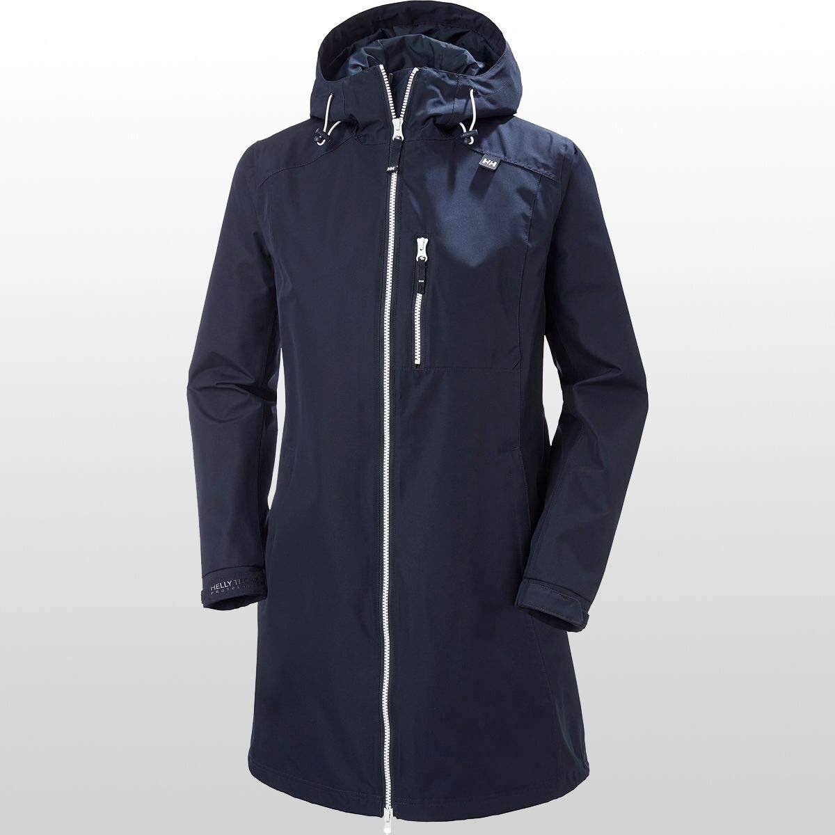 Helly Hansen Women's Long Belfast Waterproof Windproof Breathable Raincoat Jacket with Hood, 597 Navy, Small