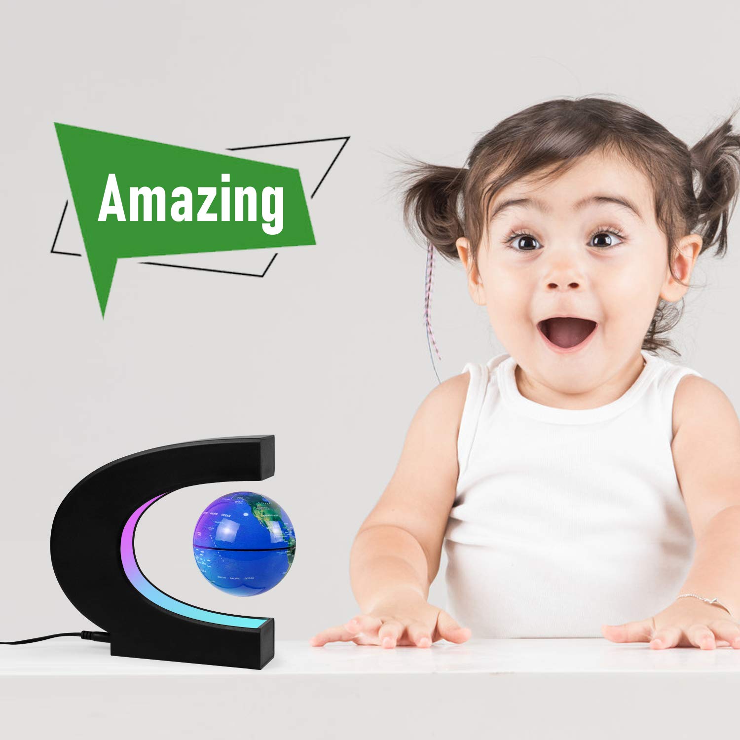 JOWHOL Magnetic Floating Globe with LED Lights, 24-Hours Auto-Rotating levitating Globe, Perfect Cool Gift for Men, Kids, Home Office, Desk Decoration, Education Teaching Demo(Blue)