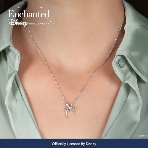 Jewelili Enchanted Disney Fine Jewelry Sterling Silver 2.5MM Round Created Emerald Tinker Bell Pendant Necklace