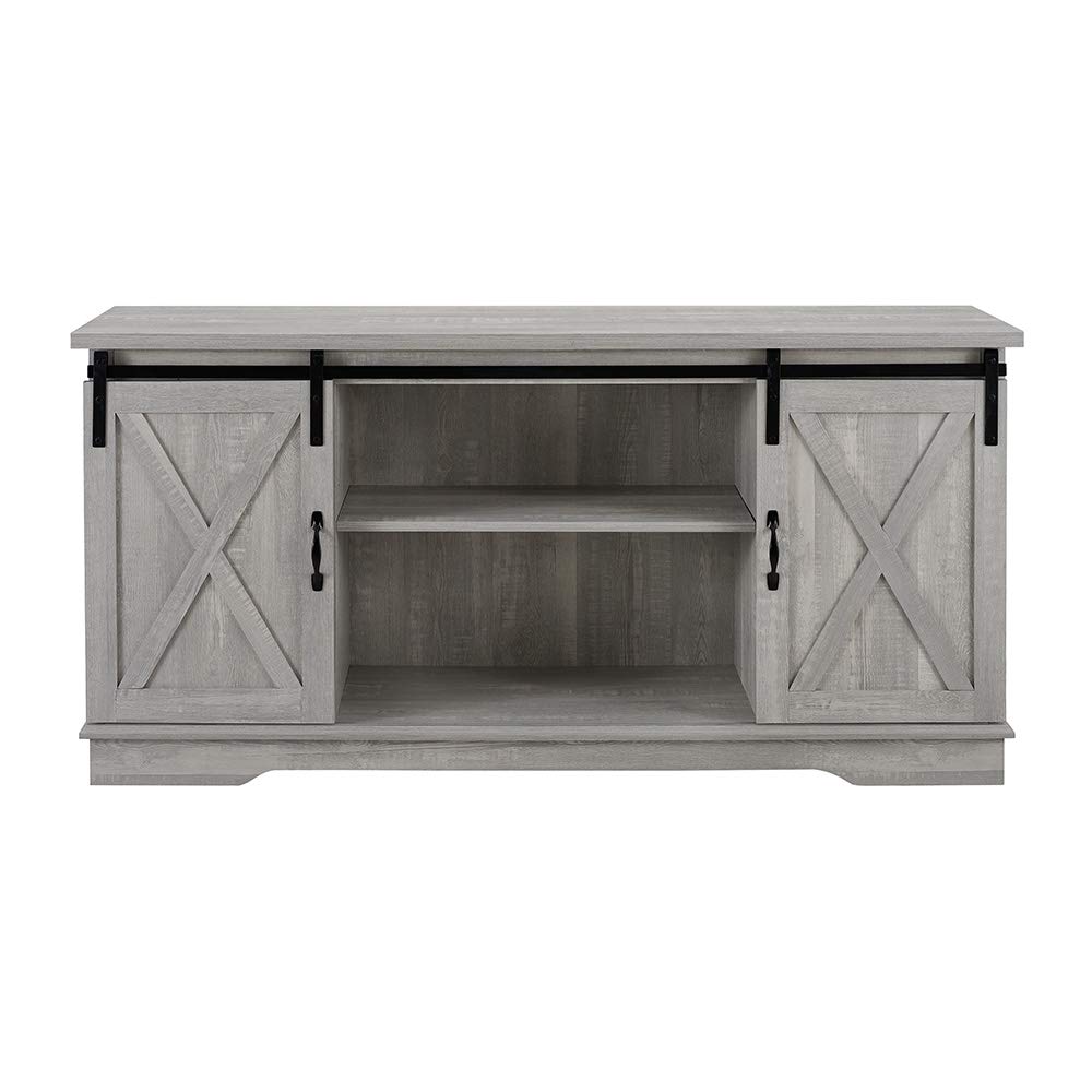 Home Accent Furnishings Tucker 58 Inch Sliding Barn Door TV Console in Stone Grey