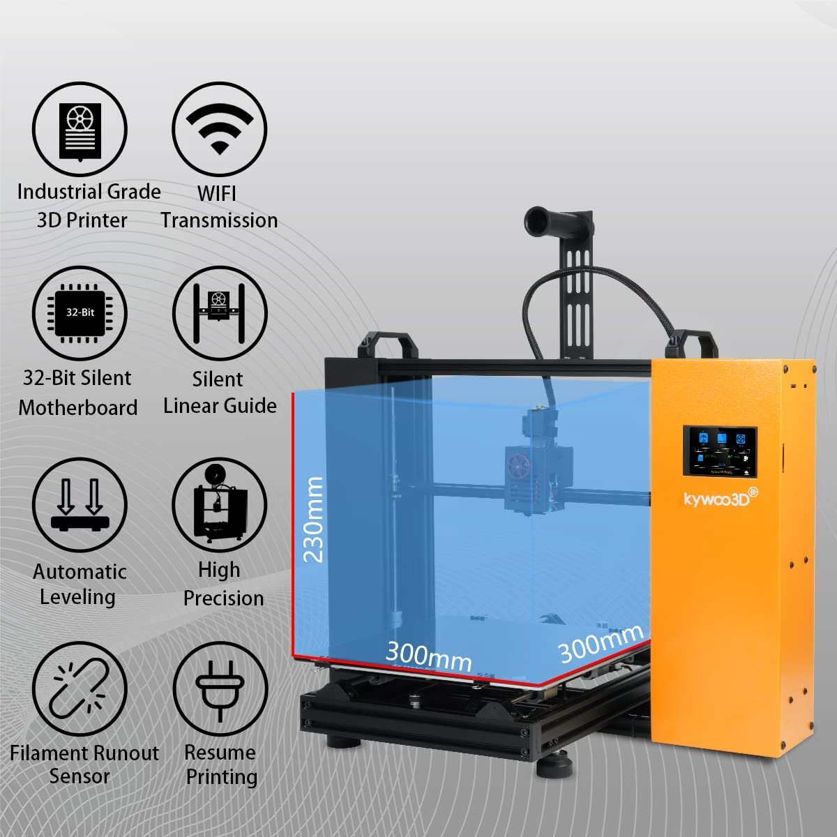 Kywoo Tycoon Max 3D Printer, 300x300x230 mm Print Size, with Auto Leveling, Direct Drive Extruder, Touch Screen, Dual Y-Axis Z-Axis with Resume Printing Function, 32-bit Motherboard Ultra-Quiet