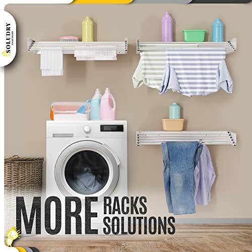 SOLUDRY Clothes Drying Rack Wall Mounted - 3-in-1 w/Shelf & Hanger Slots - Collapsible, Space Saving, Laundry Rack -Easy to Install Load Bearing 55 lb Drying Capacity - 31.5β Length x 5.9β Deep, White