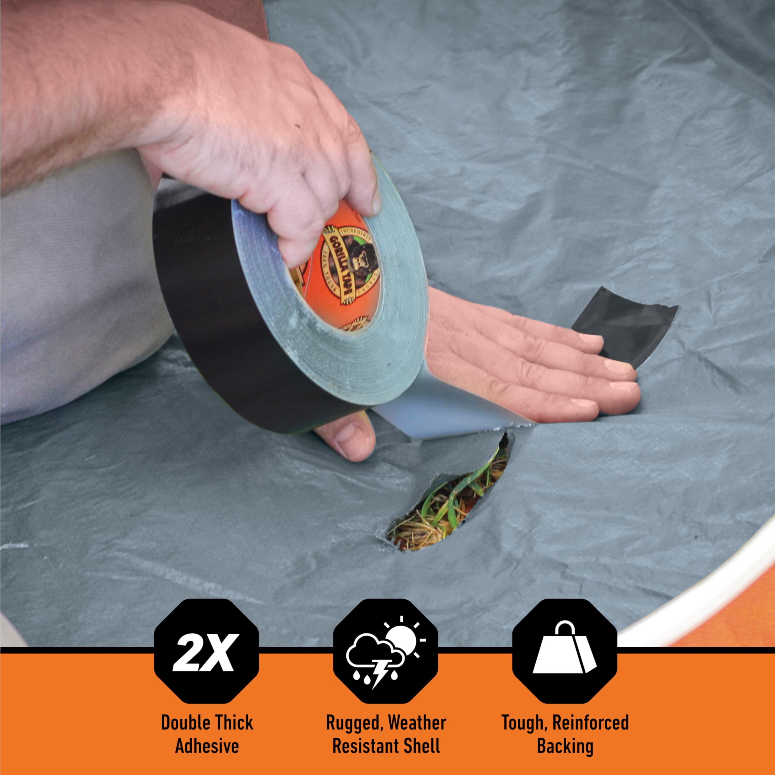 Gorilla Tape, Duct Tape, Utility Tape, Triple Layer Strength, Indoor & Outdoor, Weather Resistant Shell, 1.88 in x 35 yd, Black, (Pack of 2)