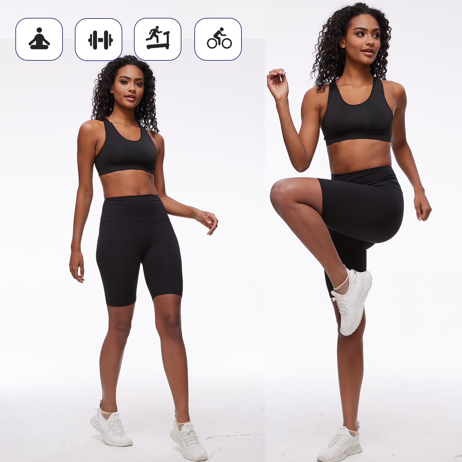 High Waisted Biker Shorts for Women-Workout Yoga Running Shorts Leggings with Pockets (1# Black,3 Pack, Large)