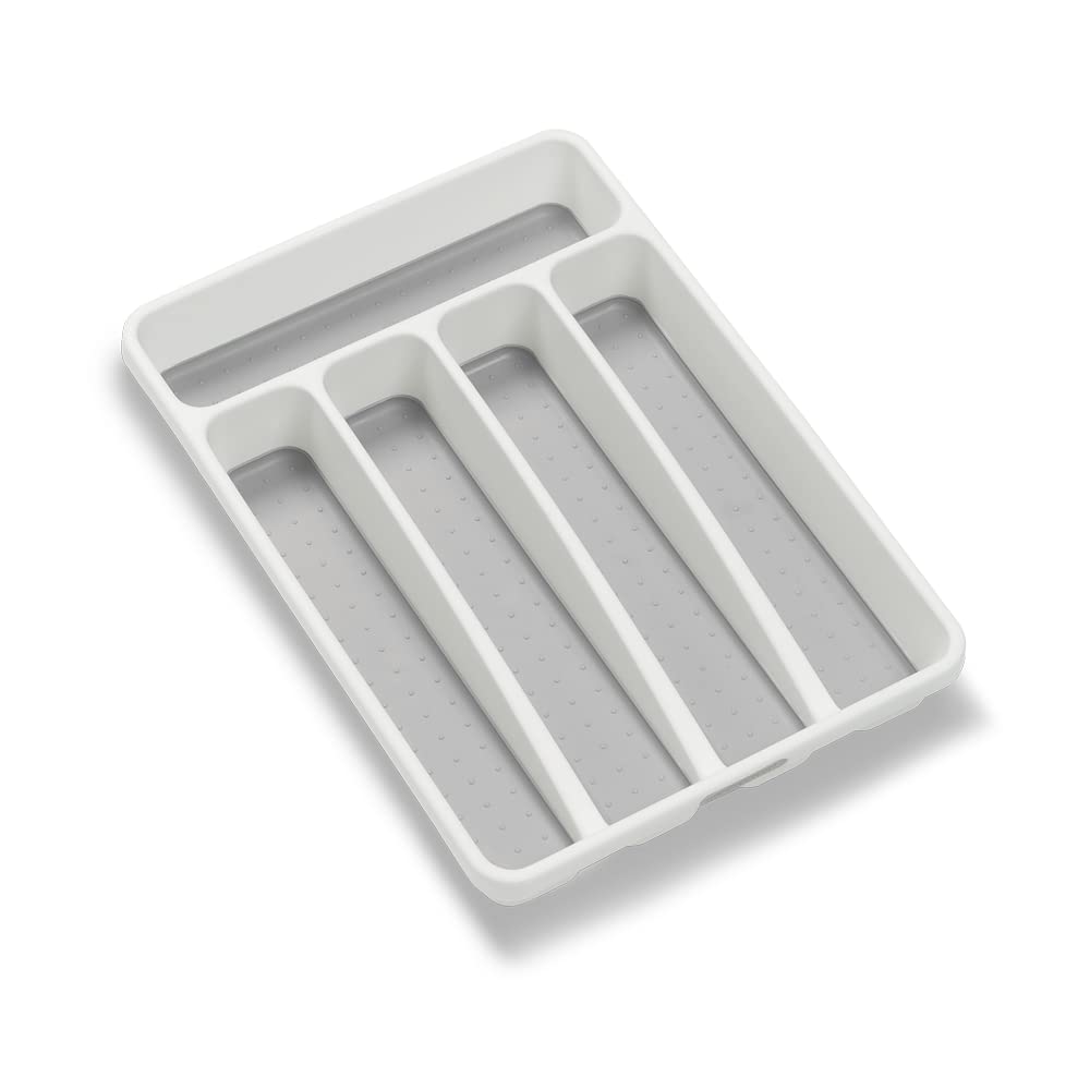 Madesmart Mini 5-Compartment Premium Antimicrobial Plastic Silverware Tray for Drawers, Cutlery and Utensil Tray Kitchen Drawer Organizer, White
