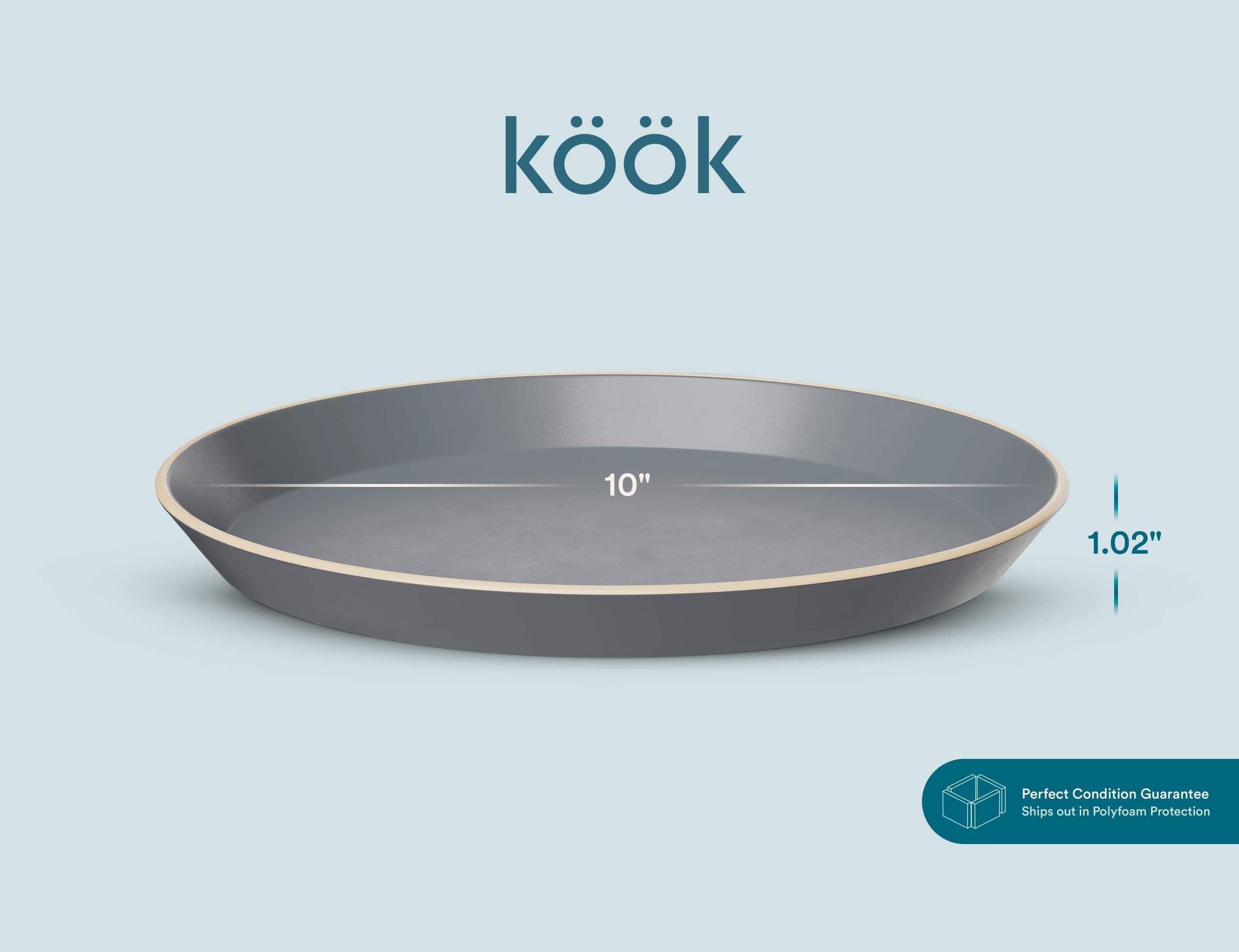 KooK Dinnerware Sets, Semi-Matte Stoneware, Dinner Plates, Salad Plates (Slate Grey, 10 Inch)