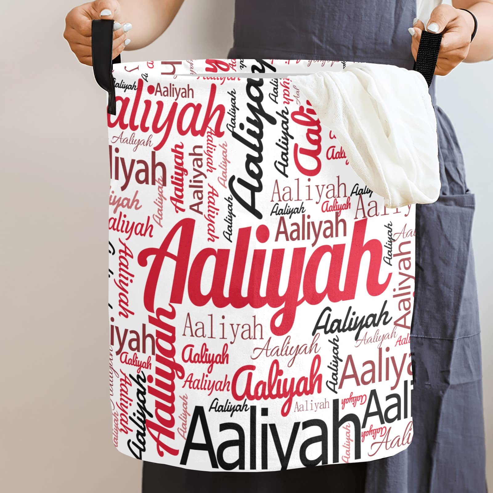 Personalized Laundry Basket Custom Name Laundry Hamper Collapsible Clothes Storage Basket With Handles Waterproof Canvas Storage Basket for Bathroom Living Room Bedroom Kids Room (Color 01)