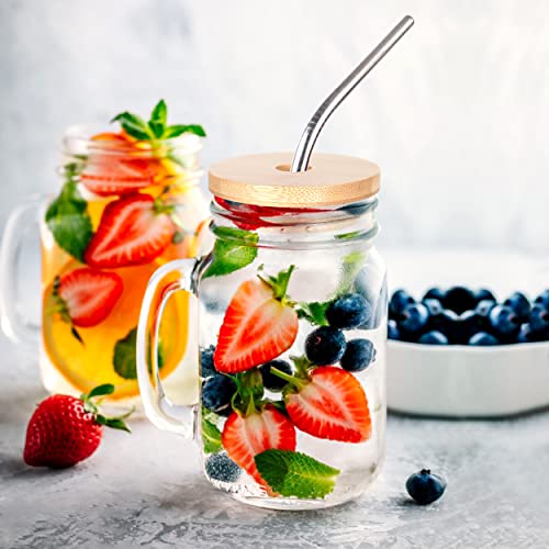 Mason Jar Lids with Straw Hole, Regular Mouth Bamboo Lids for Beer Can Glass, ECO Reusable Natural Mason Jar Leak Proof Tops with 10 Stainless Steel Straw and Brush - 10 Pcs