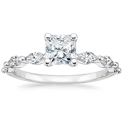 JEWELERYIUM 1 CT Square Radiant Cut Colorless Moissanite Engagement Ring, Wedding/Bridal Ring Set, Solitaire Halo Style, Solid Sterling Silver Vintage Anniversary Bridal Jewelry, Diamond Ring (7.5)