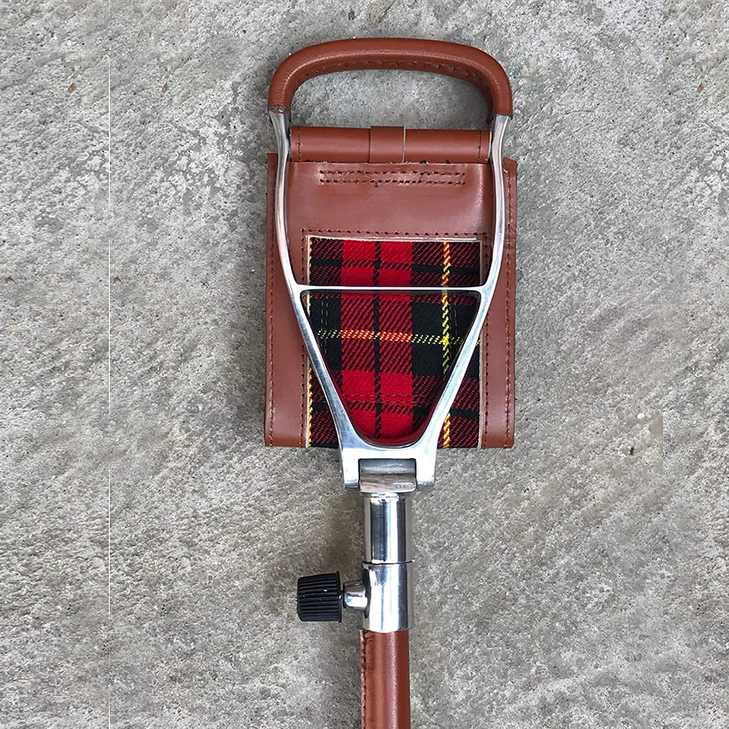 HN Shooting Seat Stick with Brown Leather Folding Chairs | Lightweight Durable Walking Stick | Hunting Equipment Adjustable Walking Sticks | Royal Stewart Tartan Insert | Polo Fishing Golf Seat Stick