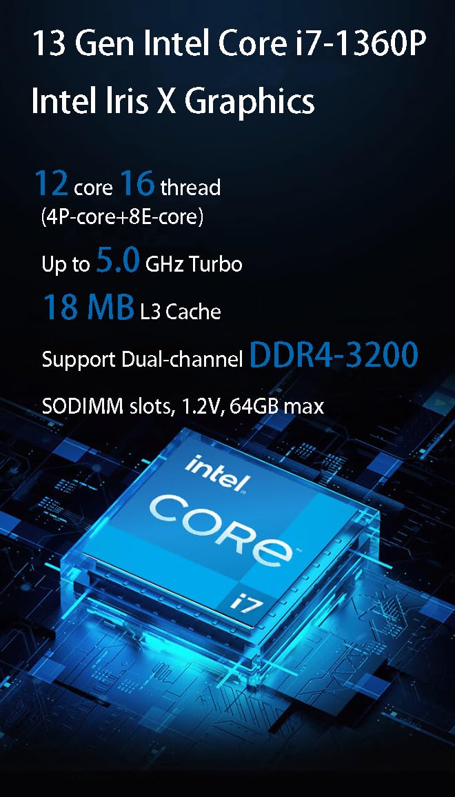 Intel NUC 13 Vivid Canyon Mini PC NUC13VYKi7 Desktop Computer/HTPC 13th Gen. Intel Core i7-1360P,12 Cores(4P+8E), 16 Threads,Wi-Fi 6E, Bluetooth 5.3,Windows 11 Pro(32GB DDR4 RAM,1TB PCIe SSD)