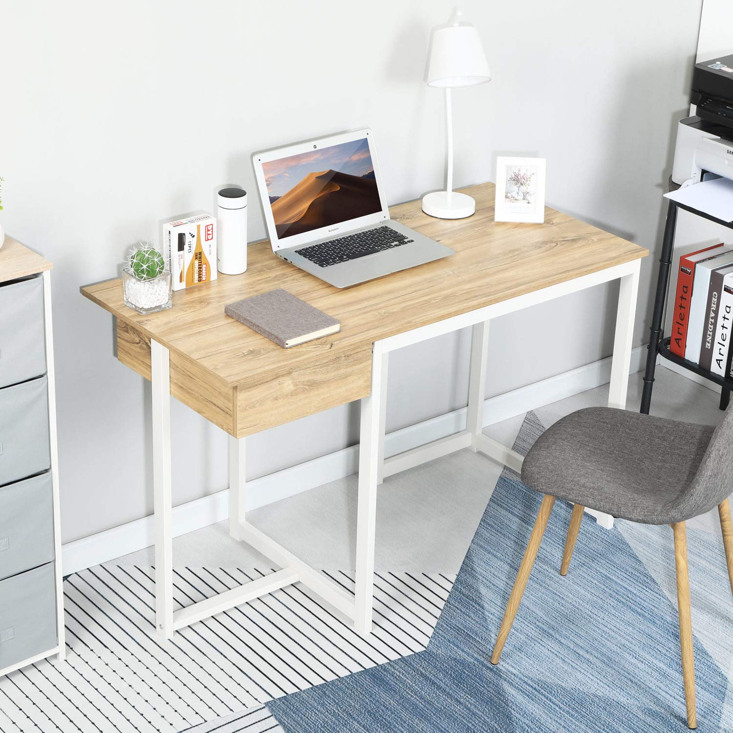 GreenForest Computer Desk with Storage Drawer 47 inch Office Writing Desk for Home, Modern Simple Study Desk PC Laptop Workstation, Oak