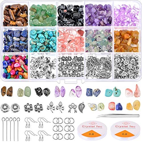 Souarts Crystal Beads Set Natural Gemstone Chips DIY Jewelry Making Kit 11 Colors Crystal Chips Jewelry Bracelet Beads Irregular Chips Stone Beads for Jewelry Making Supplies Bracelet Necklace