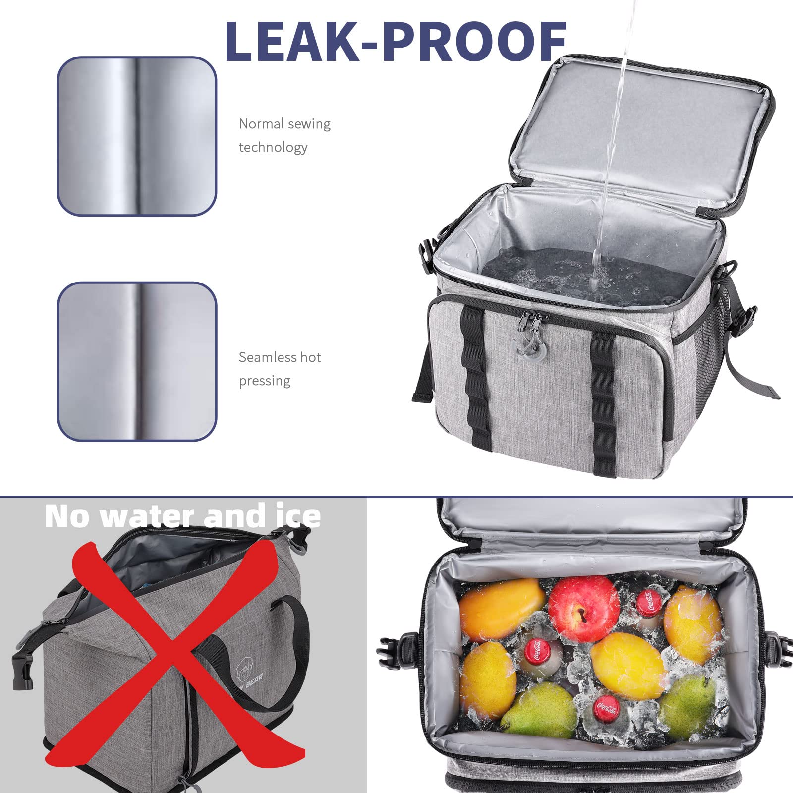 Lazy Bear Cooler Backpack Keeps 30 Cans Cold for 24 Hours Waterproof Leak Proof Soft Double Layer Detachable Multifunctional Insulated Fishing Shopping Camping Road Trips