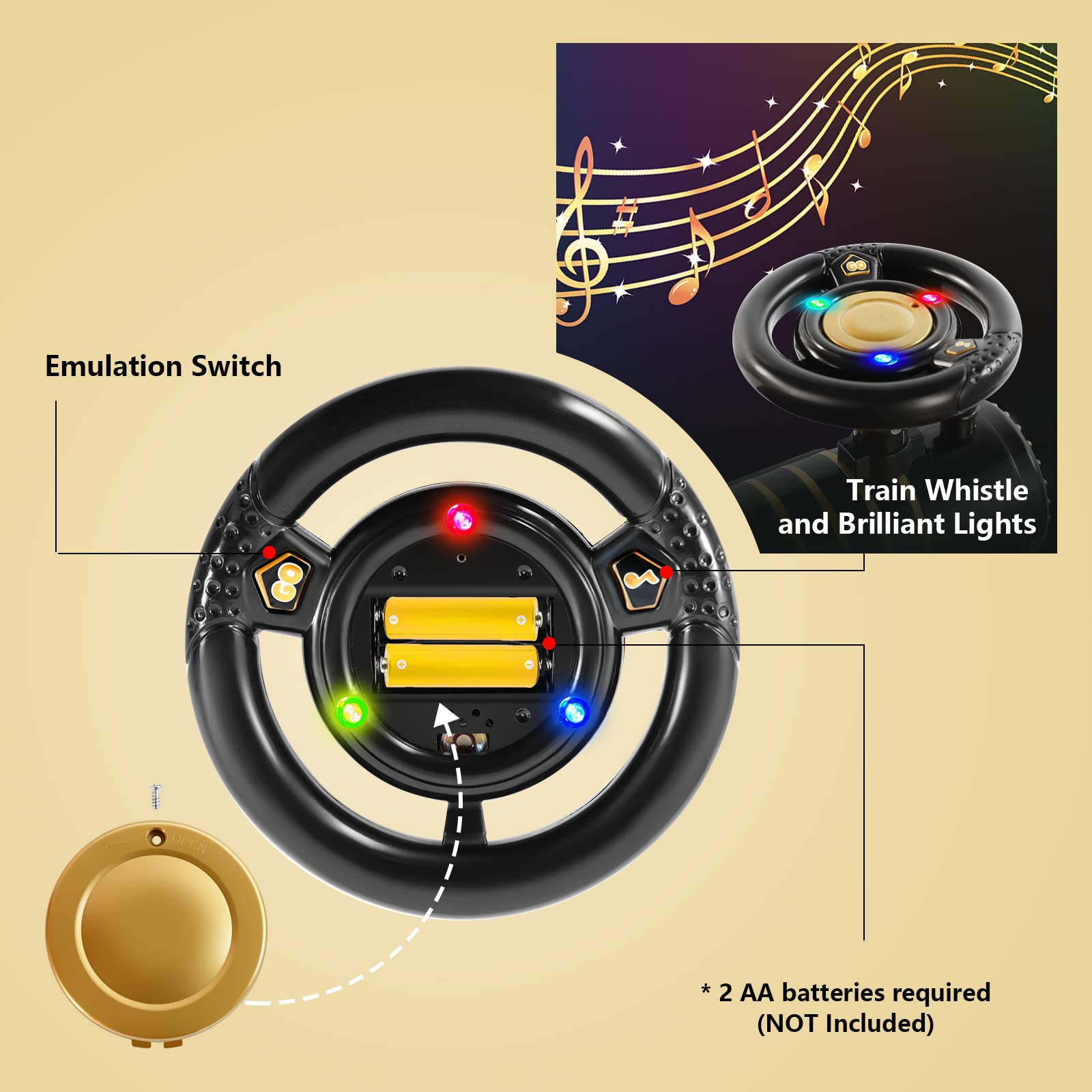 JOYLDIAS Toddler Ride On Train, Push Cars for Toddlers with Led Lights, Train Horns and Storage, Black (Non-Electric Version)
