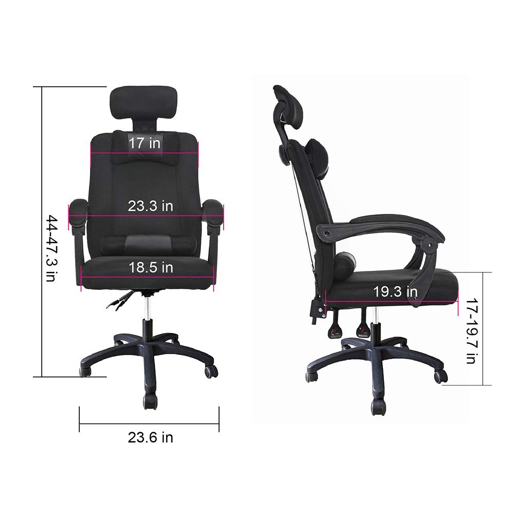 Home Office Chair Ergonomic, Breathable Mesh Fabric Computer Desk Task Chair Swivel, Reclining Back, Adjustable Headrest &Seat Height Black