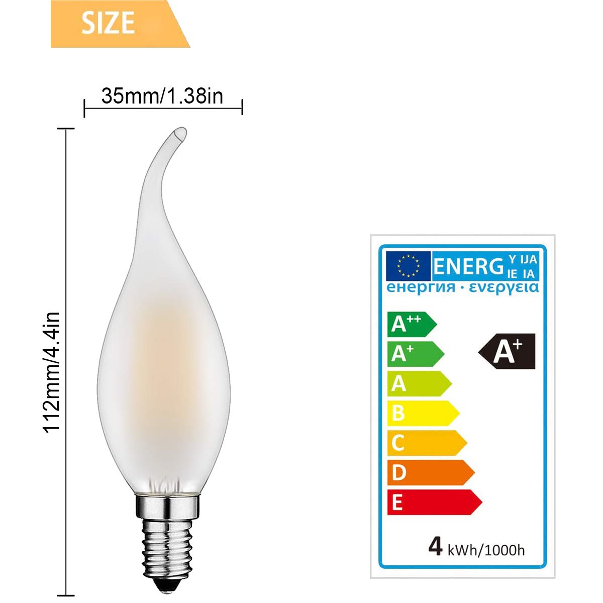 Hnynbe E12 Candelabra LED Bulbs 30 Watt Equivalent, Soft White 3000K, Matte Filament LED Chandelier Light Bulbs 4W, 300lm, Vintage Ceiling Fan Light Bulb with Flame Tip,Non-Dimmable,6 Pack