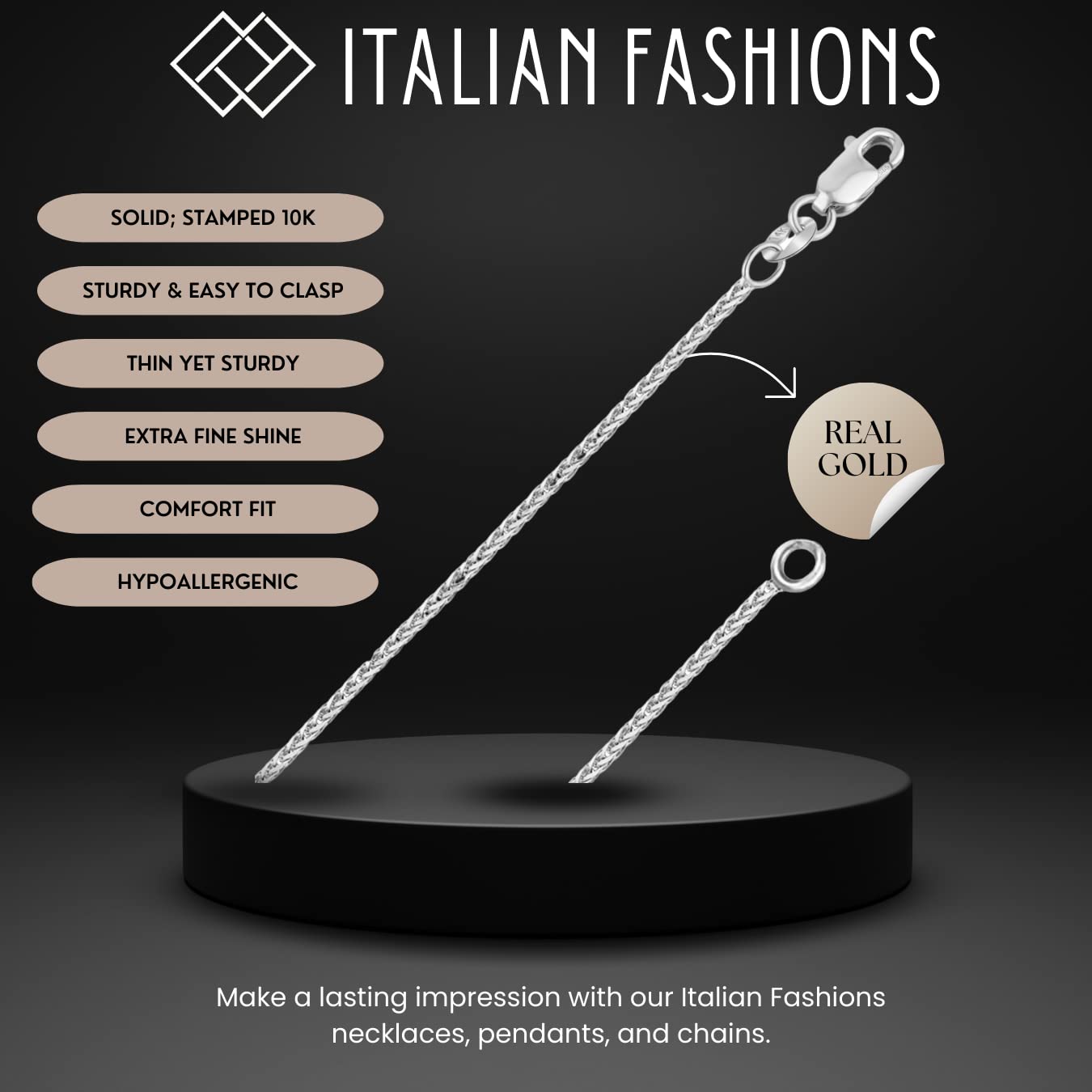 Italian Fashions 10k REAL Yellow Gold Solid 1.0mm Diamond Cut Braided Square Wheat Chain Necklace with Lobster Claw Clasp 30 Inches - Include Gift Pouch with Order