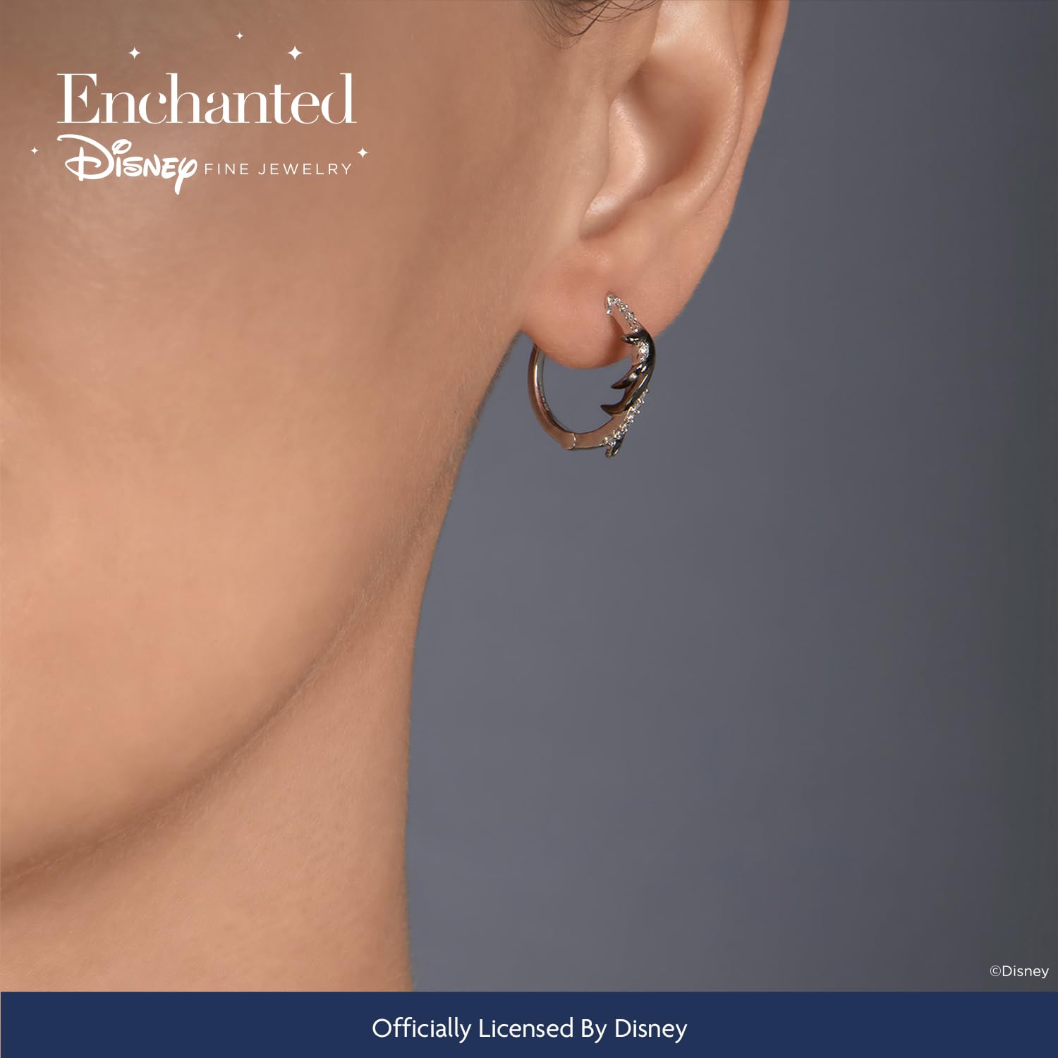 Jewelili Enchanted Disney Fine Jewelry Maleficent Diamond Earrings in Sterling with Black Rhodium and Diamonds 1/10 CTTW